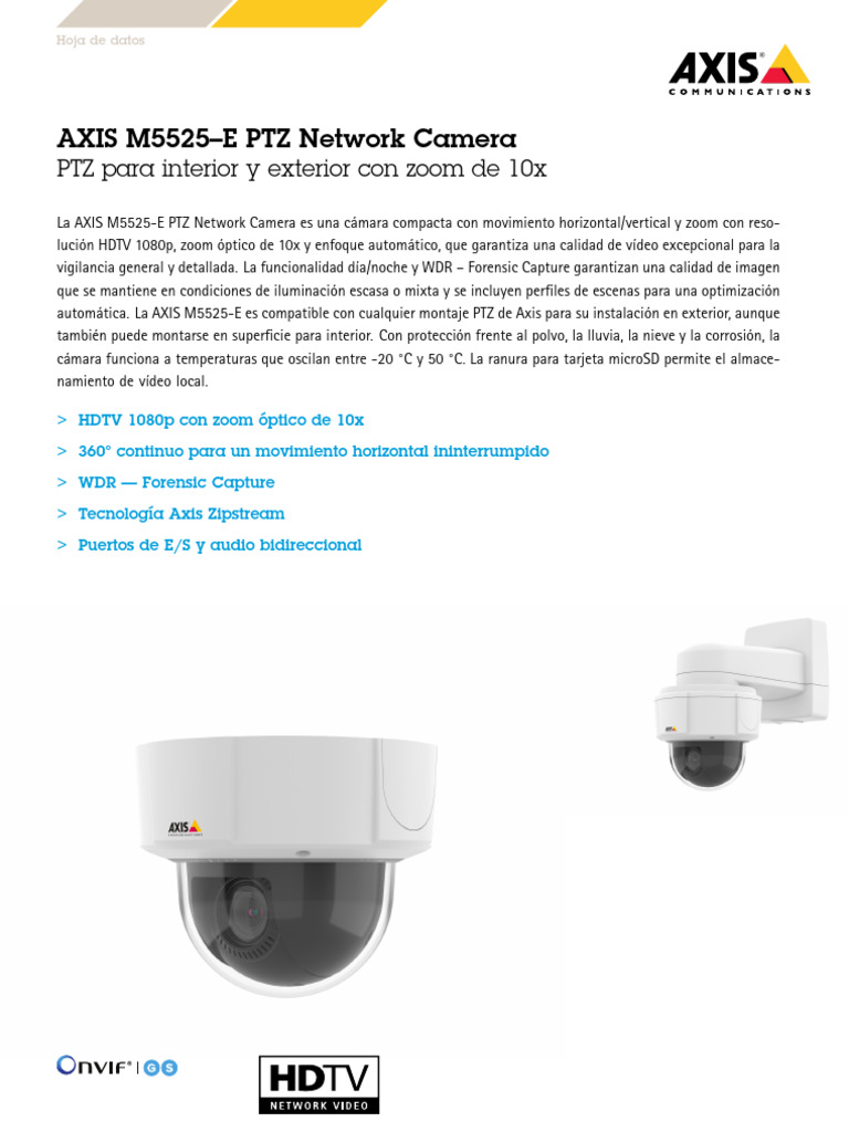 Datasheet Axis m5525 e PTZ Network Camera Es ES 294631 | PDF | Vídeo ...