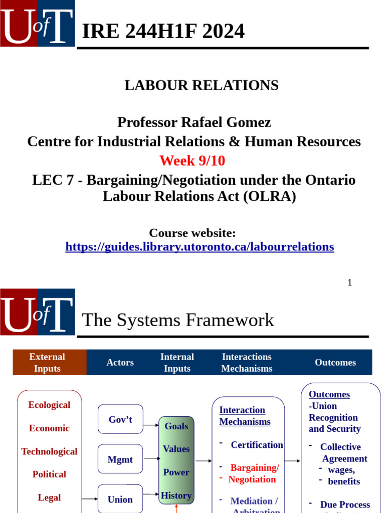 LEC07 - Bargaining Under The OLRA IRE244H - 2024 | PDF | Strike Action ...