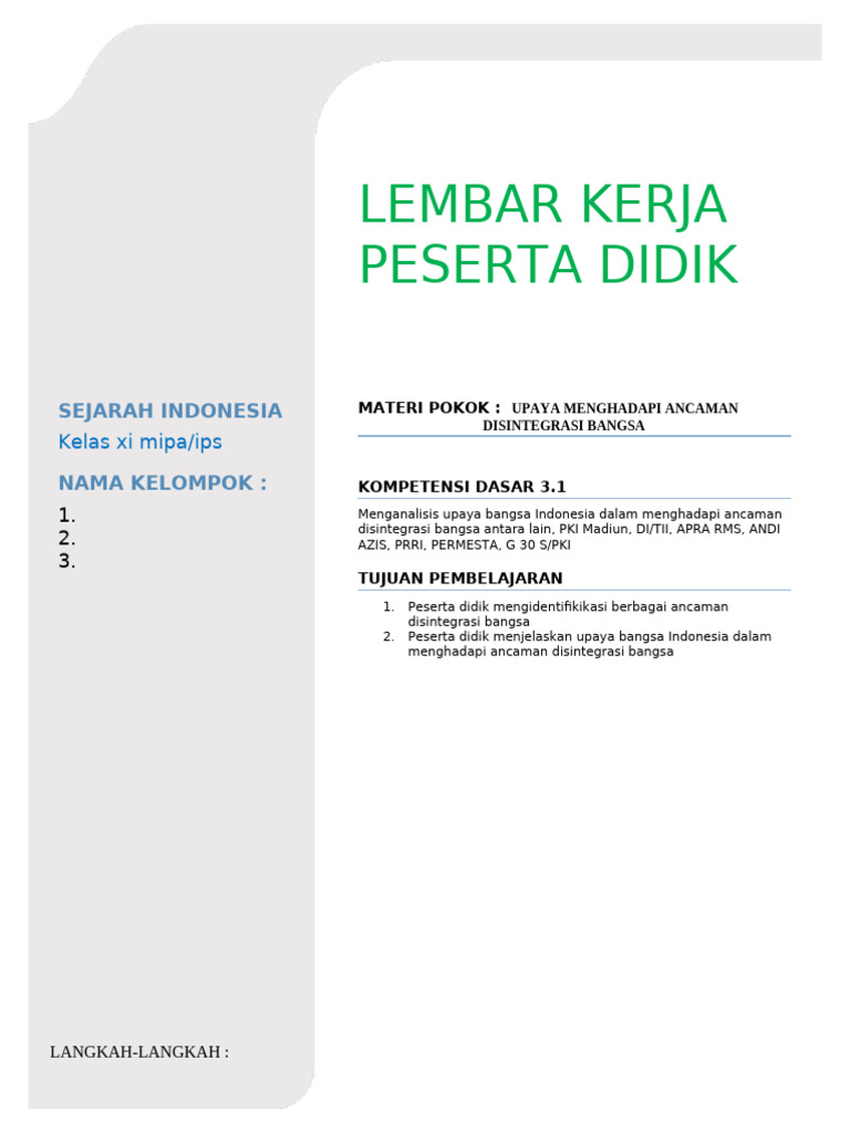 lEMBAR KERJA PESERTA DIDIK XII SI Pertemuan 2 | PDF