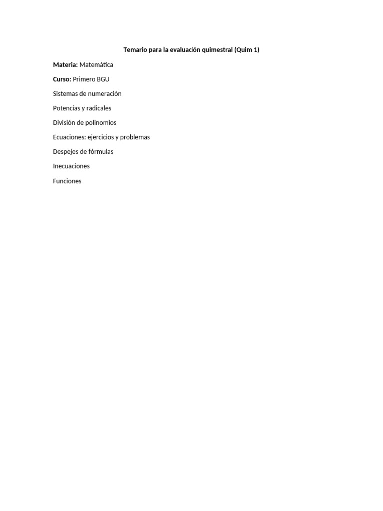 Temario Ex Mate 1 Bc | PDF