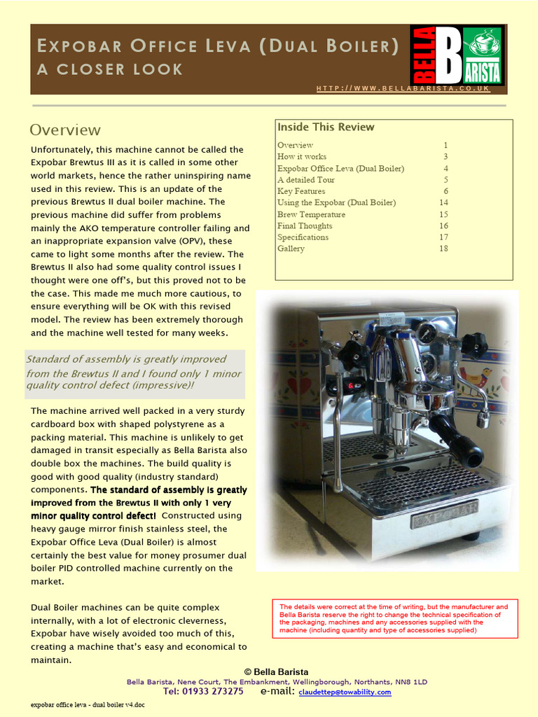 Moam - Info Expobar Office Leva Dual Boiler A Bella Barista 59d67e811723dd011f086dc8 | PDF ...