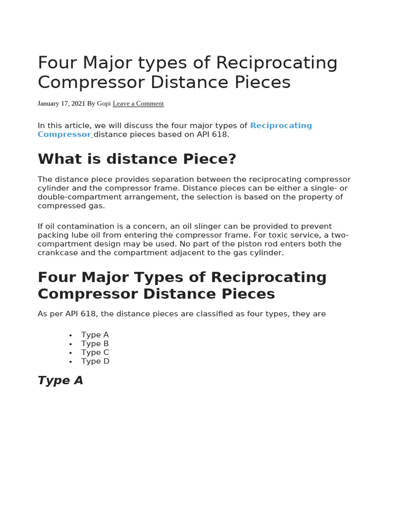 Four Major Types of Reciprocating Compressor Distance Pieces | PDF ...
