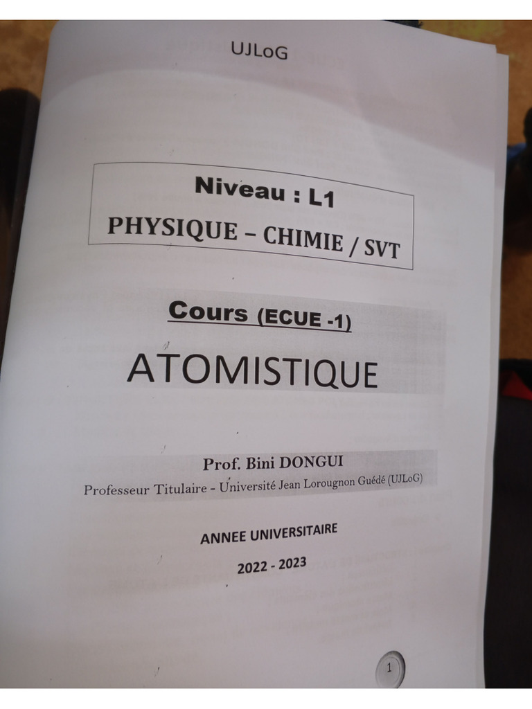 Niveau L1 Physique - Chimie -Svt #Cour(ECEU-1) ATOMISTIQUE | PDF