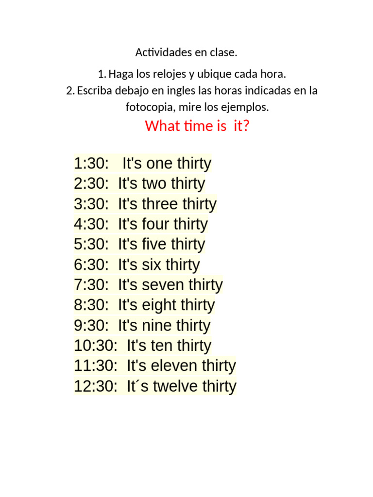 Aprende las Horas en Inglés | PDF