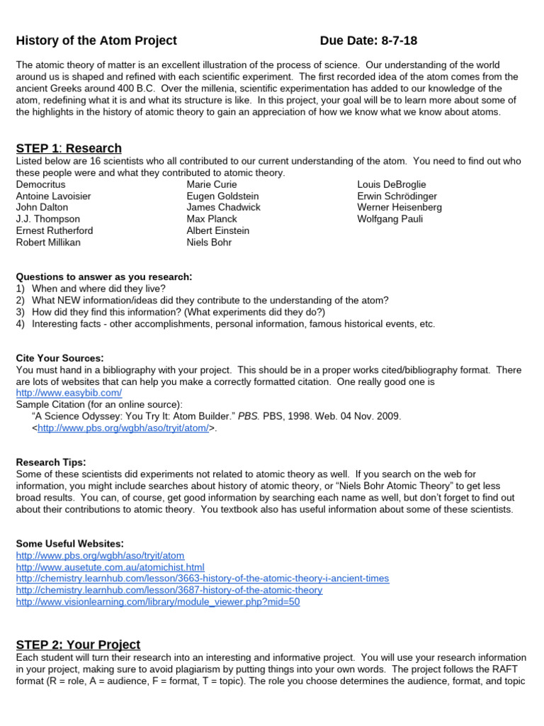 History of Atomic Theory Project | PDF | Atoms | Science