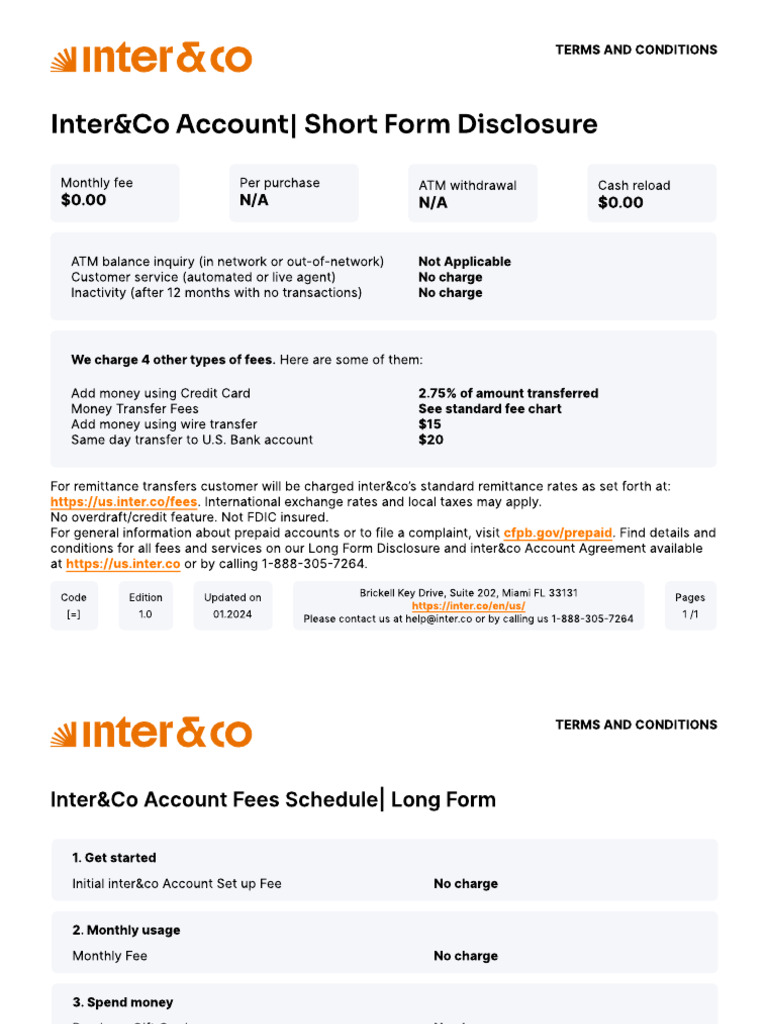 Inter&Co Account Fee Overview | PDF | Credit Card | Debit Card