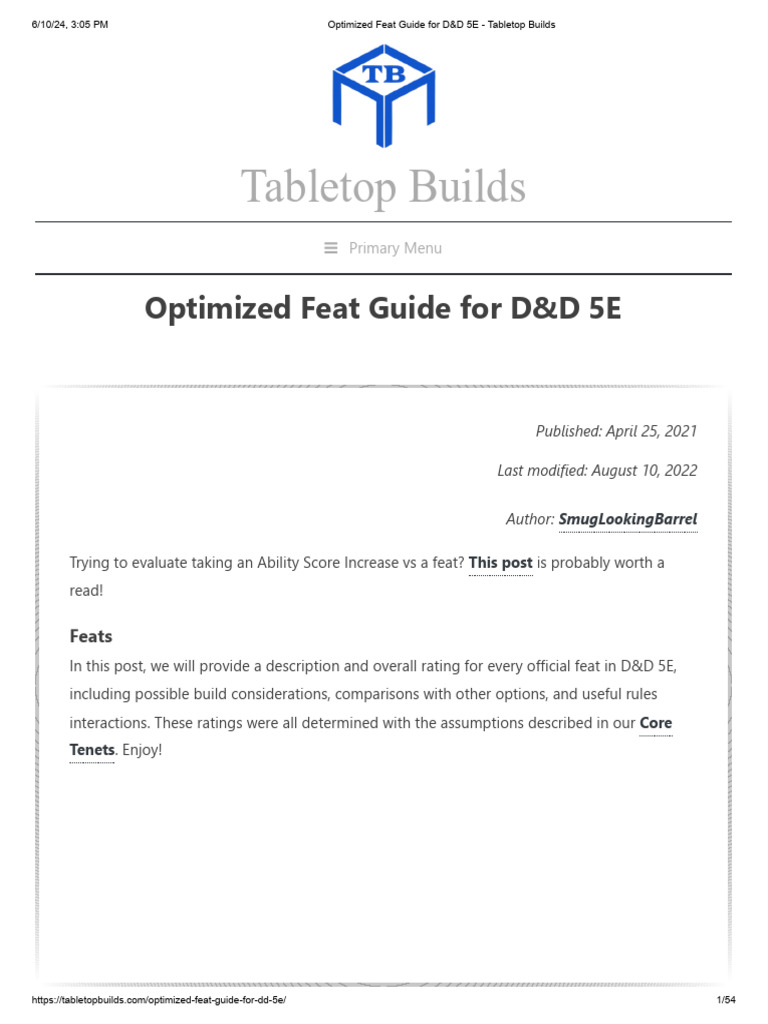 Optimized Feat Guide for D&D 5E - Tabletop Builds | PDF | Dungeons ...