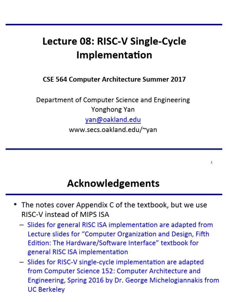 Lecture08 RISCV Impl 2 | PDF | Central Processing Unit | Digital Electronics