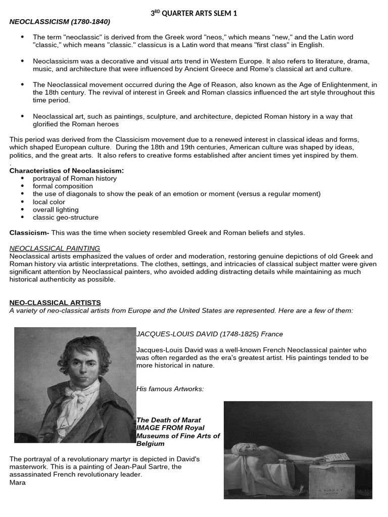 3RD Q ARTS SLEM 1 and 2 | PDF | Romanticism | Classicism