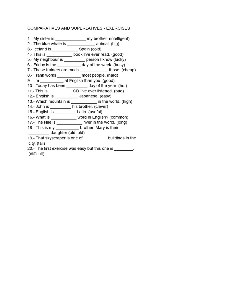 Comparatives and Superlatives - Exercises | PDF