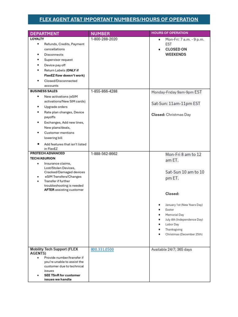 Flex Agent Department Numbers | PDF