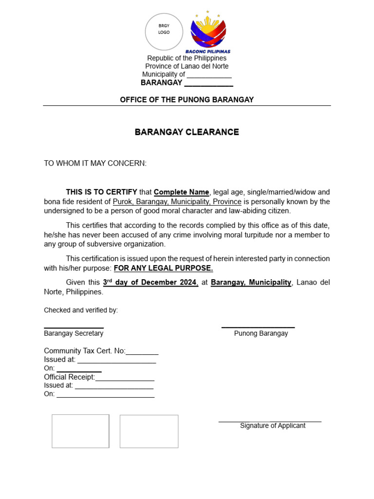 Template - Barangay Clearance | PDF