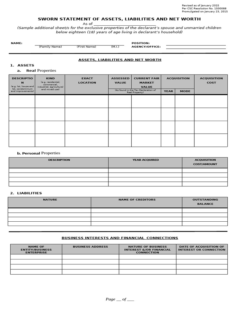 2015 SALN Additional Sheets | PDF | Net Worth | Corporations