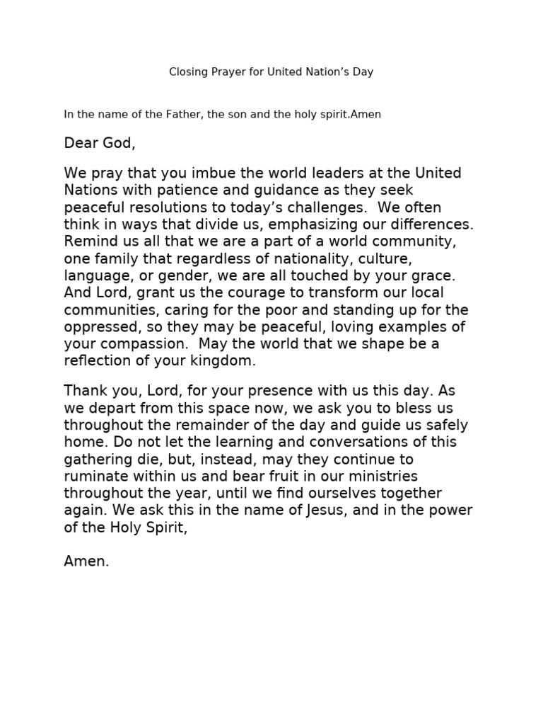 Closing Prayer For United Nation | PDF