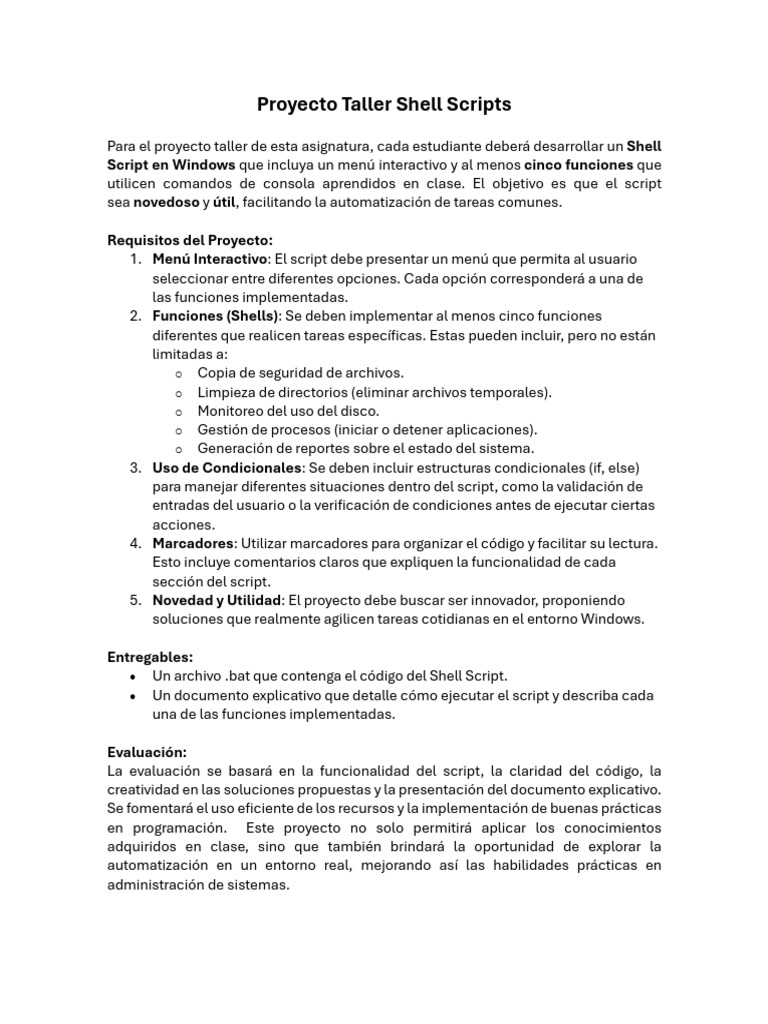 Proyecto Taller Shell Scripts | PDF