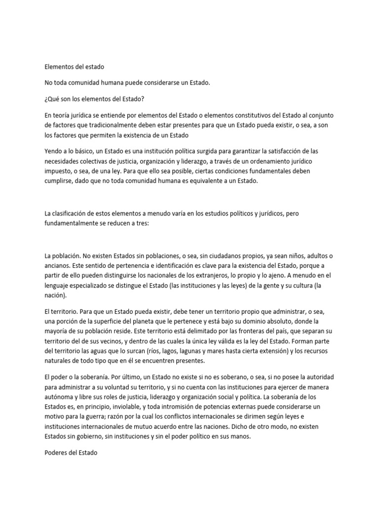 Elementos y poderes del Estado | PDF | Separación de poderes | Estado ...