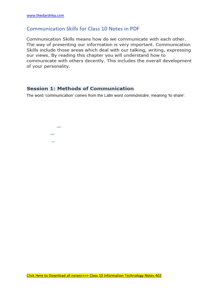 Communication Skills Class 10 Notes PDF (3) | PDF | Communication ...