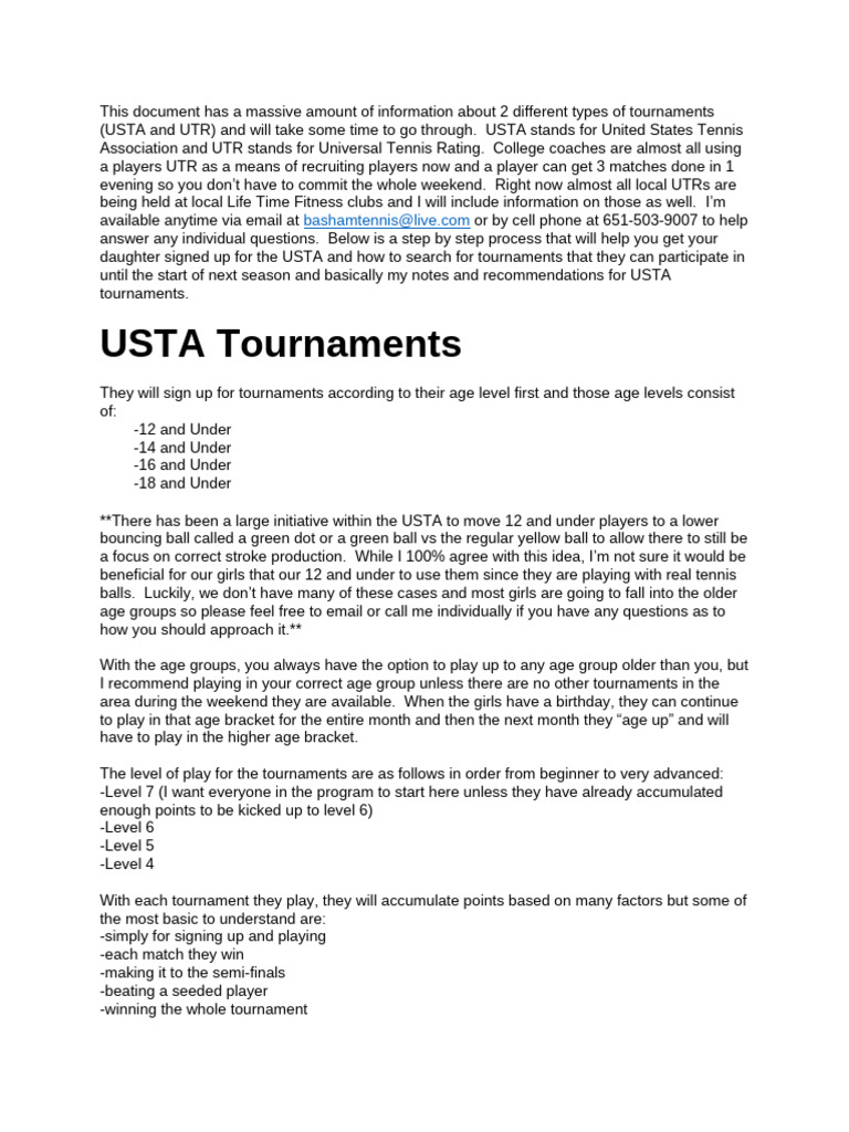 USTA and UTR Tournaments 101 | PDF | Sports