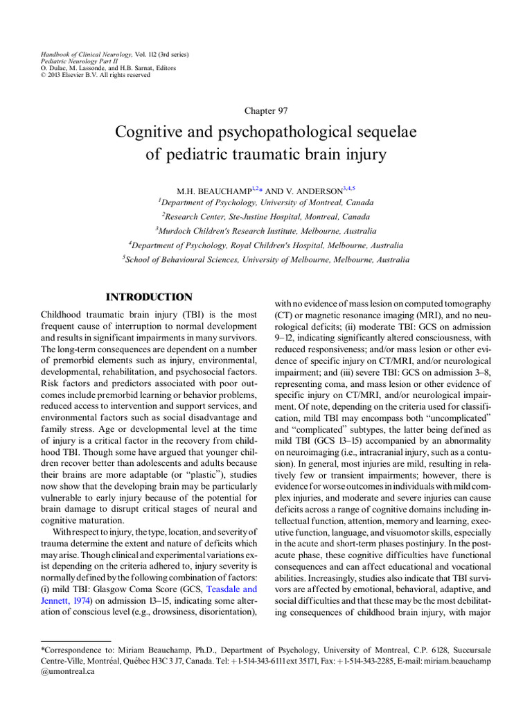 Cognit Psychopath Seq Pediatr TBI | PDF | Traumatic Brain Injury ...