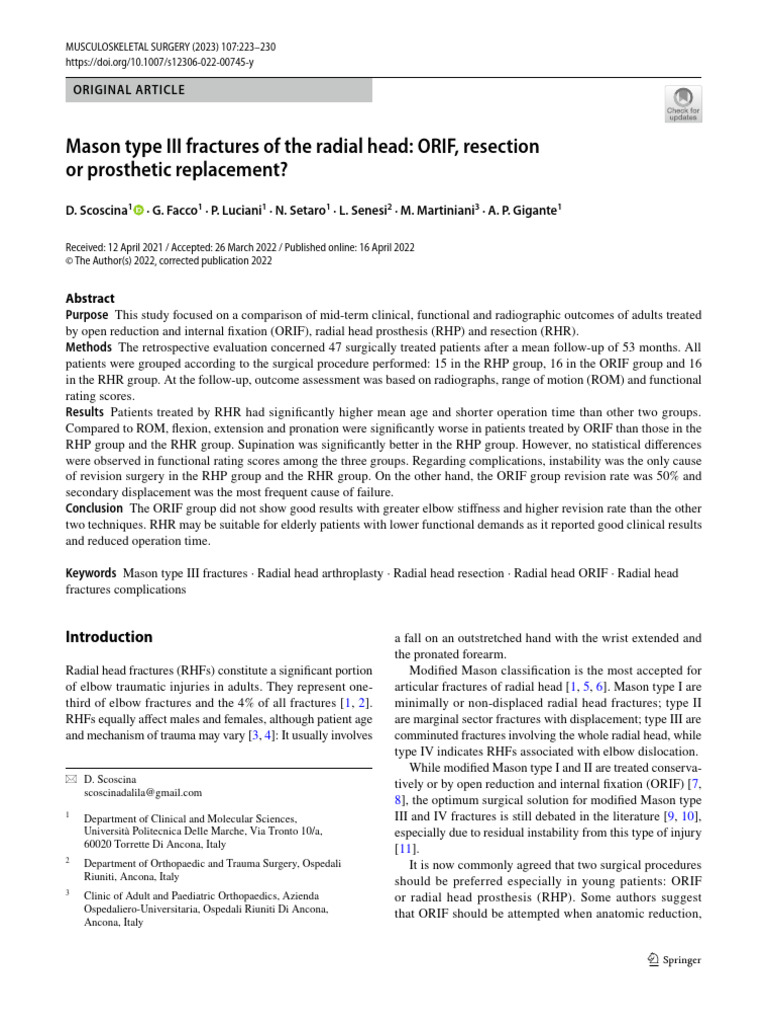 Mason Type II | PDF | Elbow | Surgery