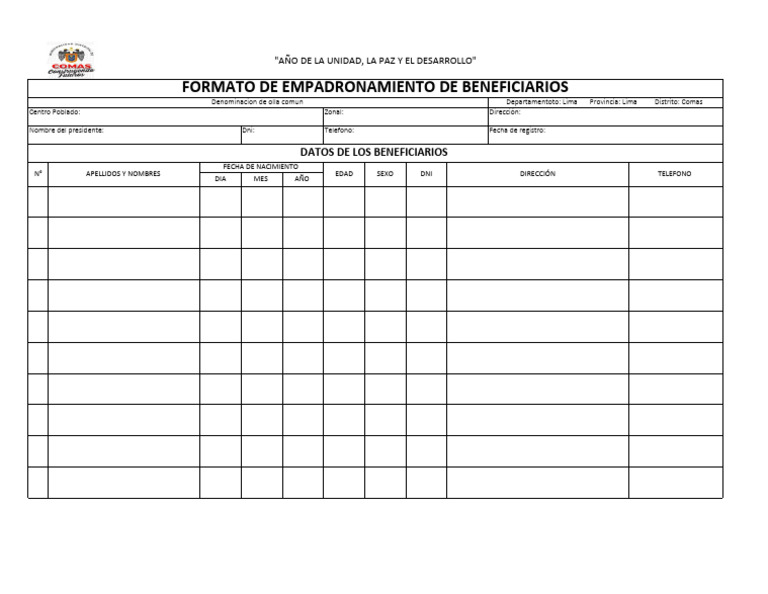 Padron para Ollas Comunes | PDF