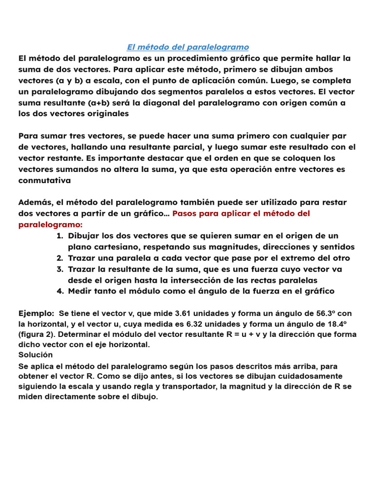 Método del paralelogramo en vectores | PDF | Triángulo | Vector Euclidiano