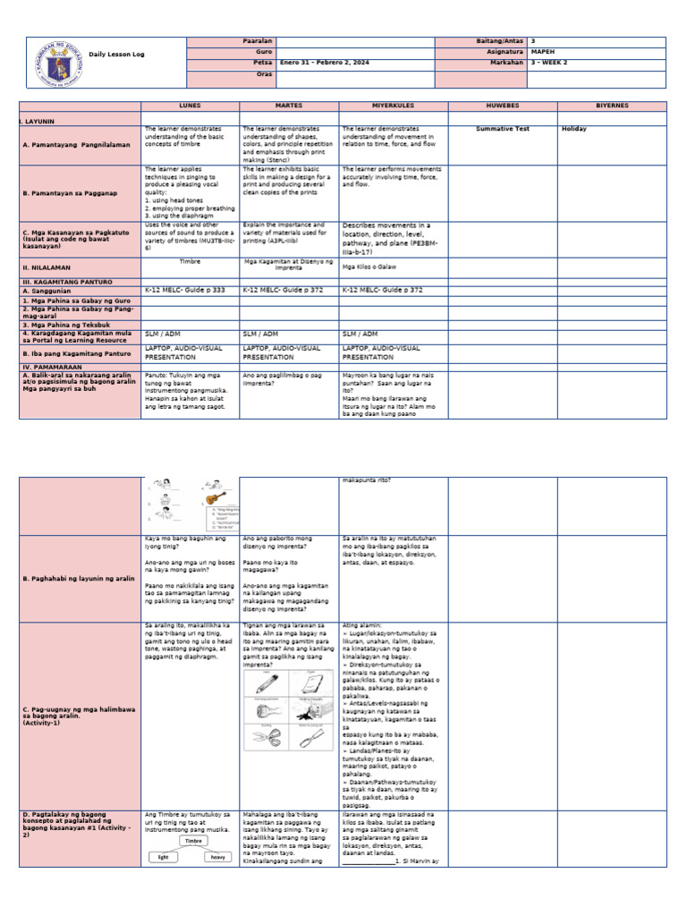 DLL Mapeh 3 Q3W2 | PDF