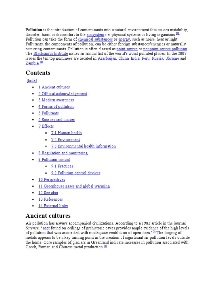 Pollution Is The Introduction of Contaminants Into A Natural ...