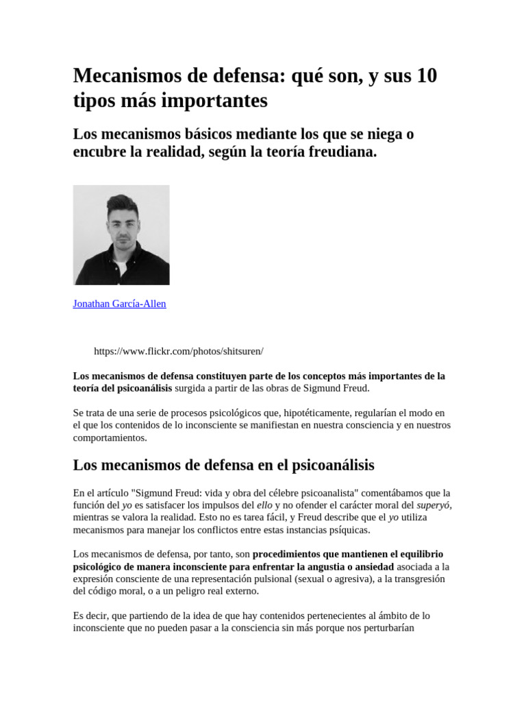 Mecanismos de Defensa Qué Son y Sus 10 Tipos Más Importantes | PDF ...