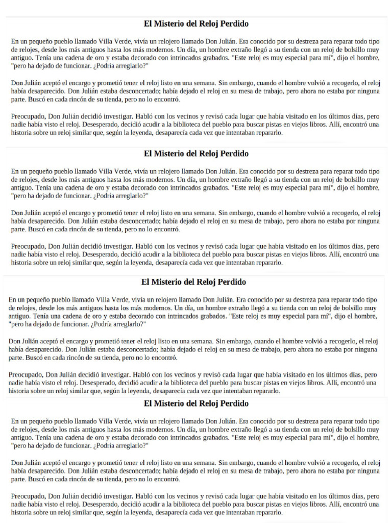 Lectura El Misterio Del Reloj Perdido | PDF