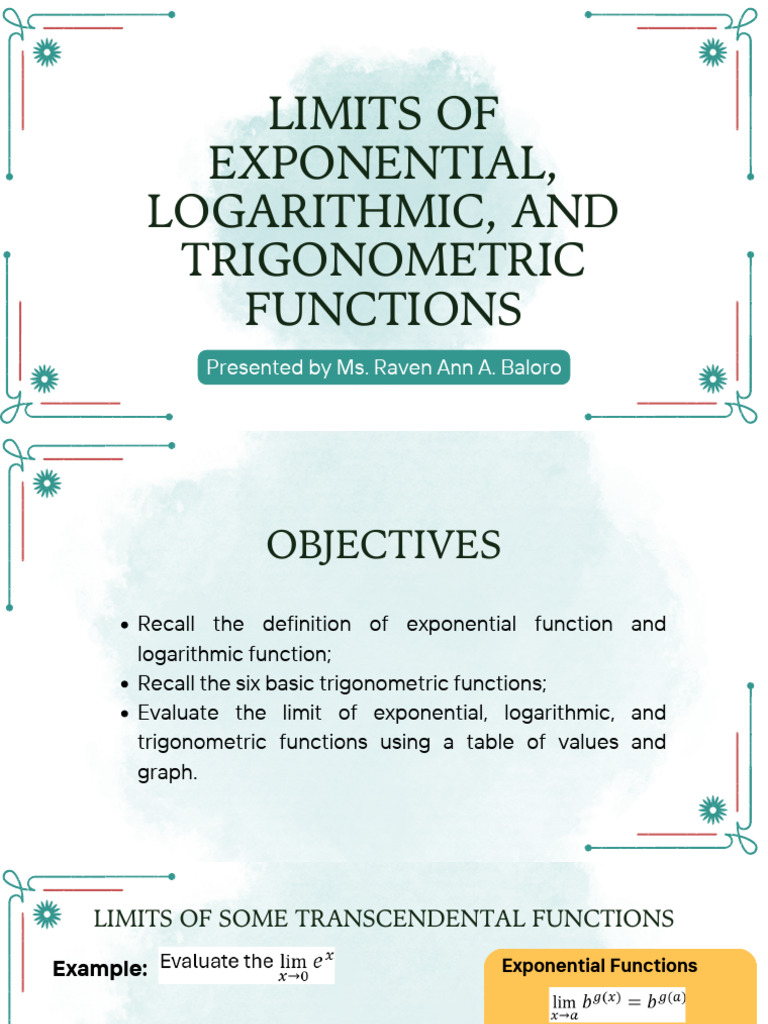 Limits of Expo., Log., Trigo., Functions | PDF | Function (Mathematics) | Logarithm