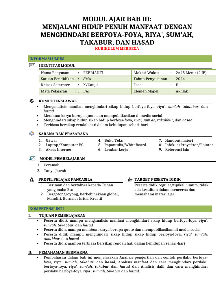 Modul Ajar PPL KLP 4 | PDF
