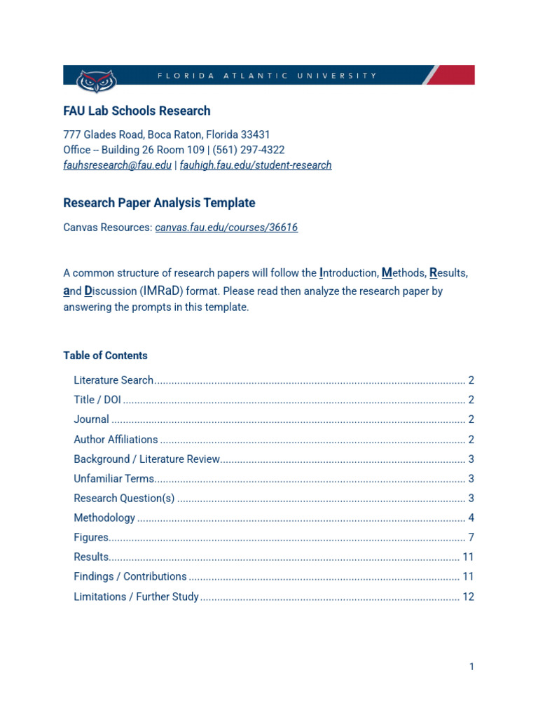 Research Paper Analysis Template | PDF | Data | Methodology