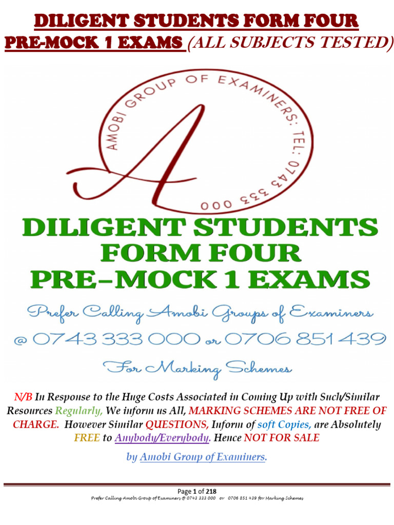 Form 4 Pre-Mock Exam Papers | PDF | Farms | Livestock