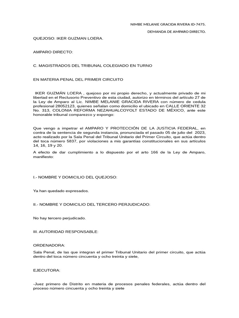 Amparo Directo de Iker Guzmán Loera | PDF | Sentencia (ley) | Derecho penal