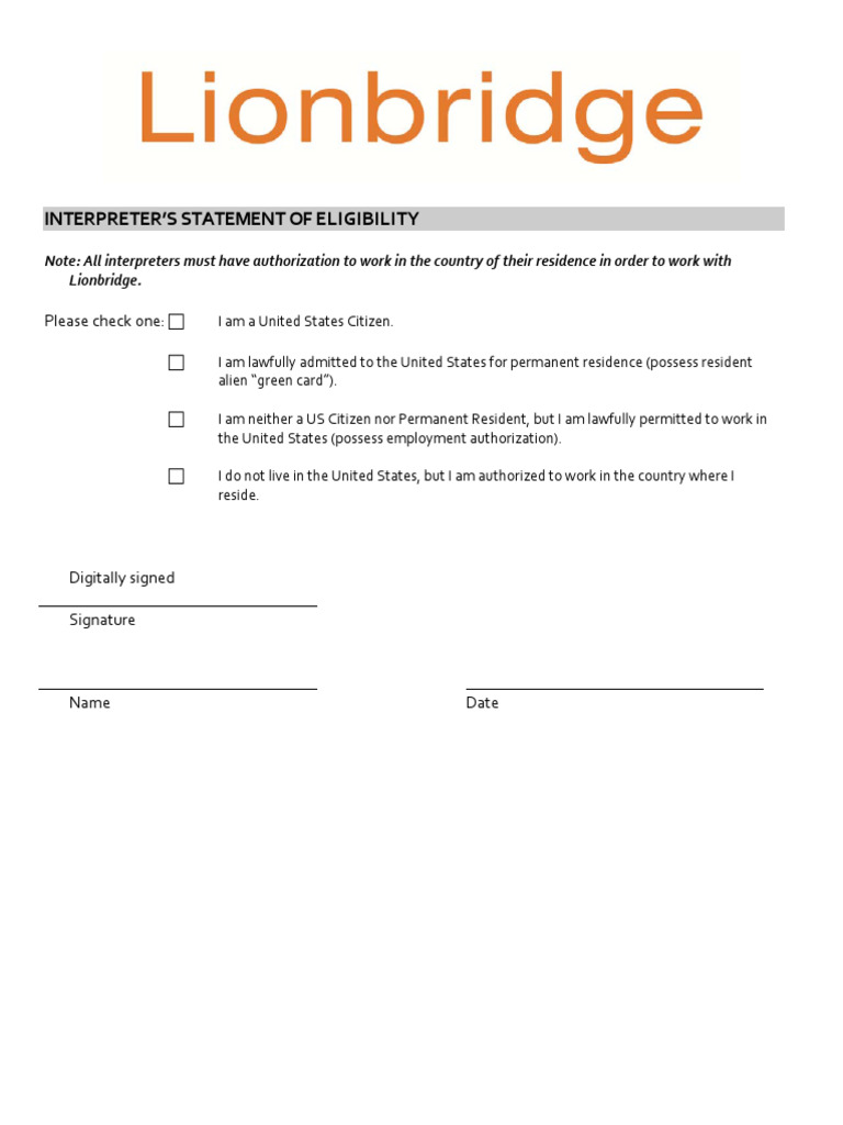 Interpreter Eligibility Statement Form | PDF