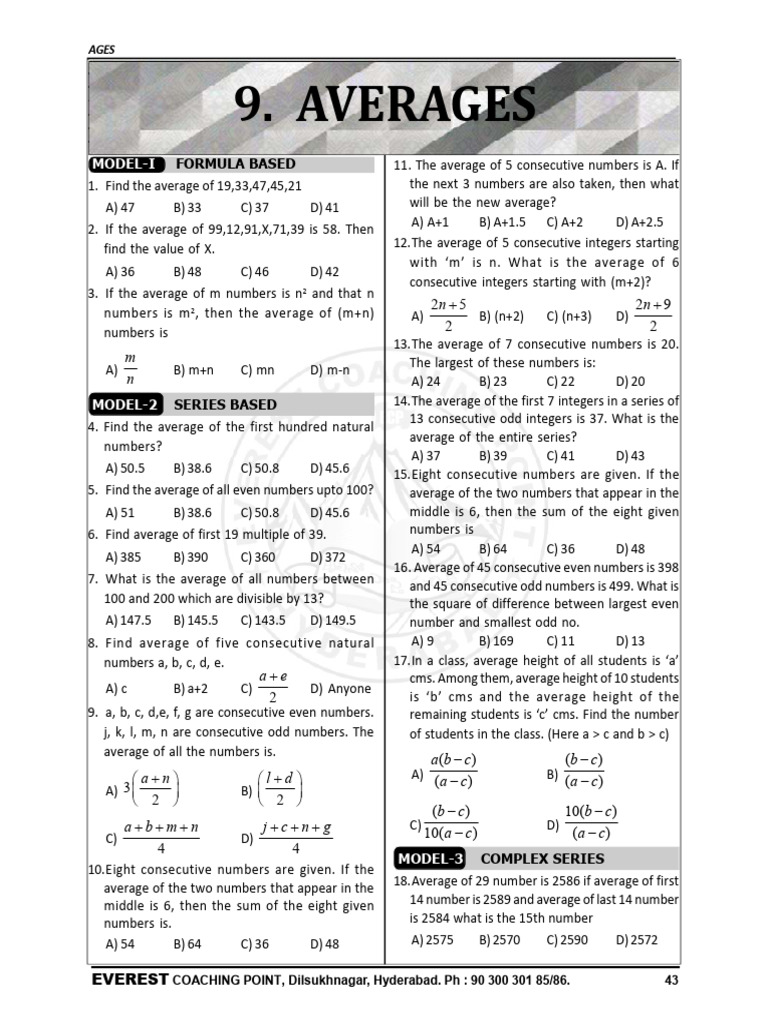 Averages: Formula Based | PDF | Expense | Summer Sports