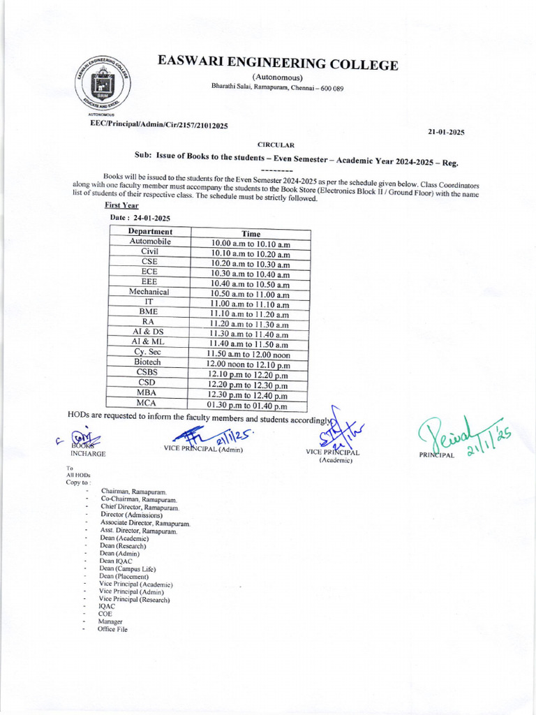 Book Issuance Schedule for Even Semester | PDF
