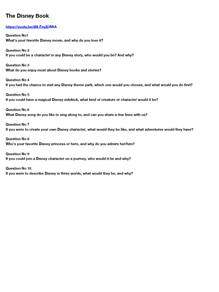 Disney Fan Q&A: Movies, Characters, and More | PDF