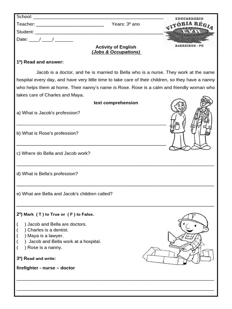 Professions Activity for 3rd Grade English | PDF