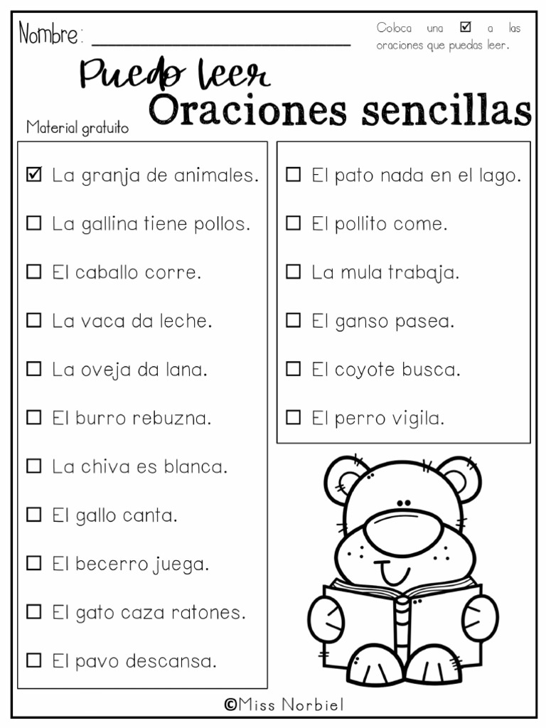 Lectura de Oraciones Cortas | PDF