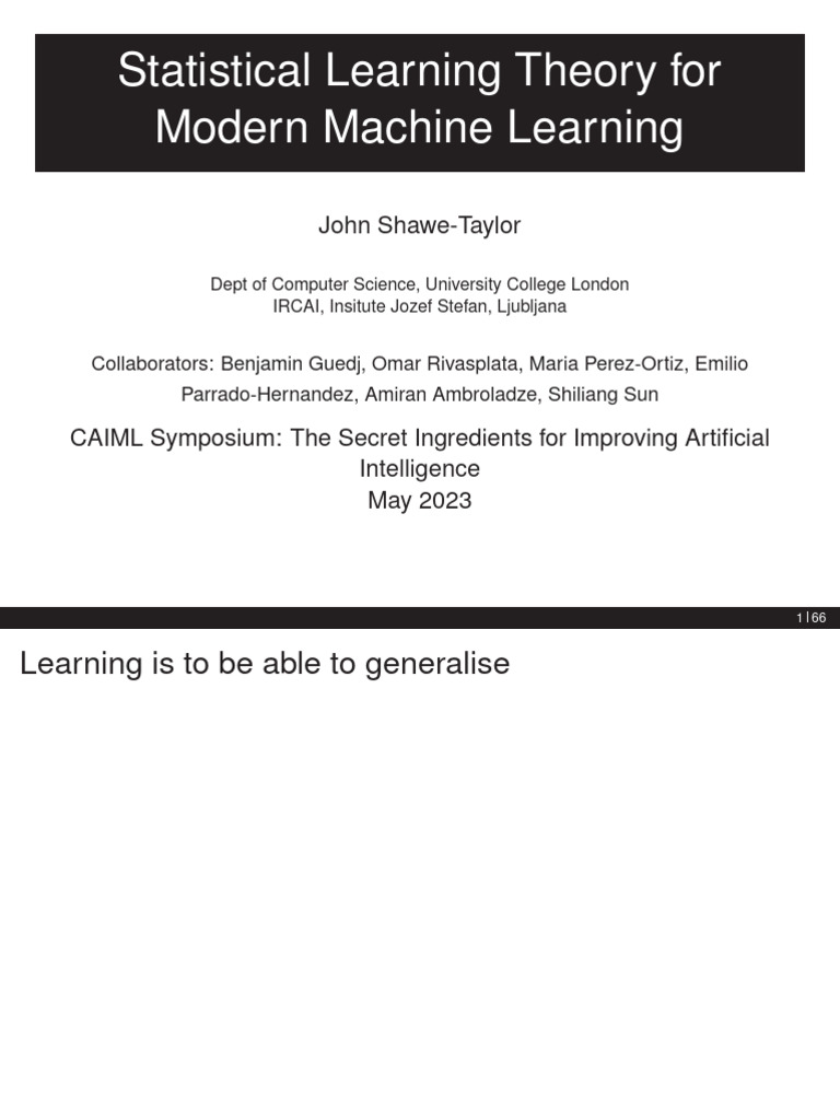 shawe-taylor-slides Statiscal Learning Theory for Modern Machine Learning | PDF | Machine ...