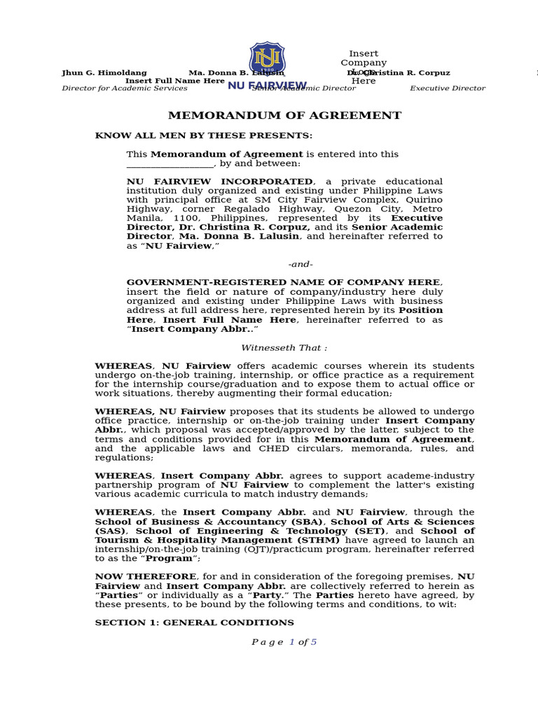 OJT MOA - KCOOP - NU Fairview | PDF | Justice | Crime & Violence