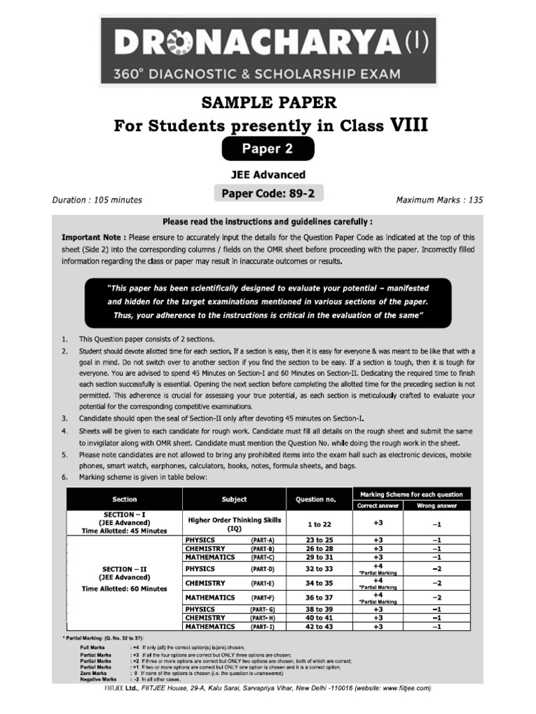 FIIT JEE Sample Papers 2 | PDF