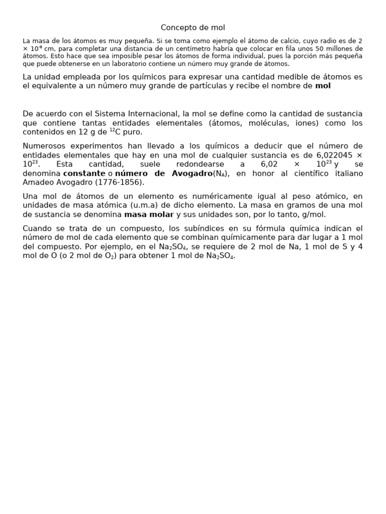 Concepto de Mol | PDF