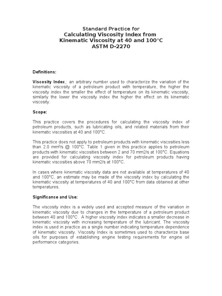 Calculating Viscosity Index From Kinematic Viscosity at 40 and 100°C ...