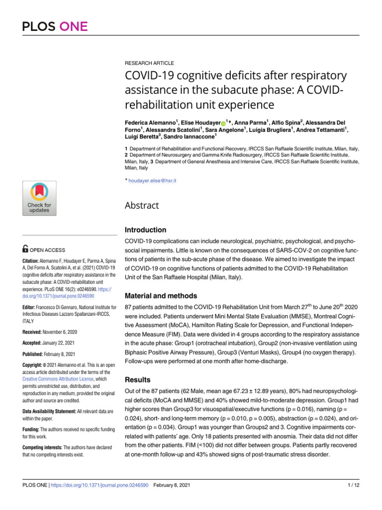 COVID-19 Cognitive Deficits After Respiratory Assistance in The ...