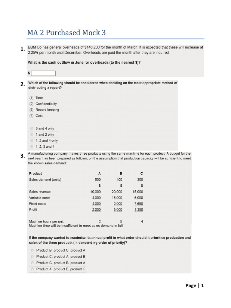 MA2 Mock 3 Questions | PDF