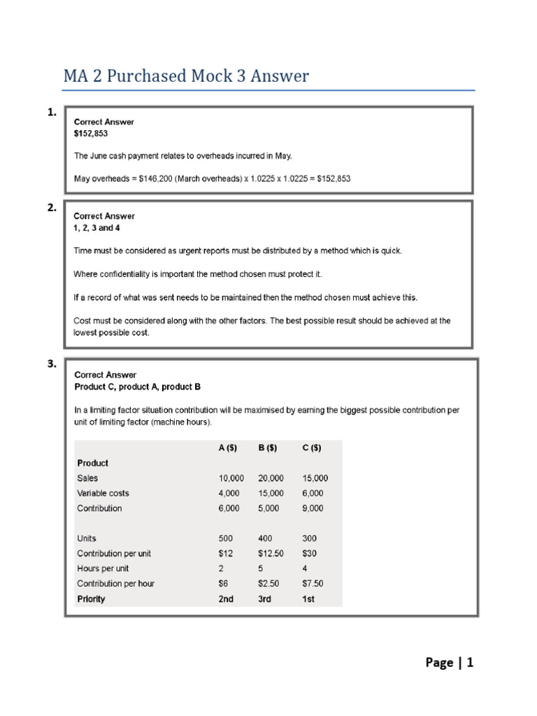MA2 Mock 3 Answer | PDF