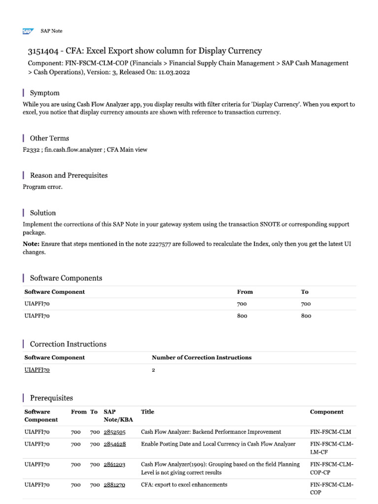 CFA Excel Export Show Column For Display Currency | PDF